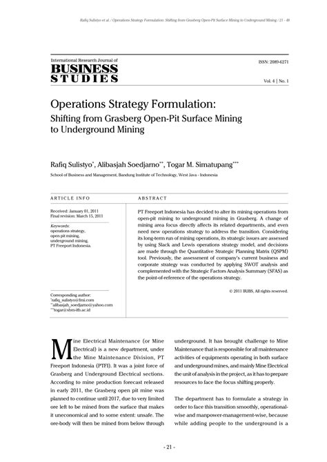 Pdf Operations Strategy Formulation Shifting From Grasberg Open Pit
