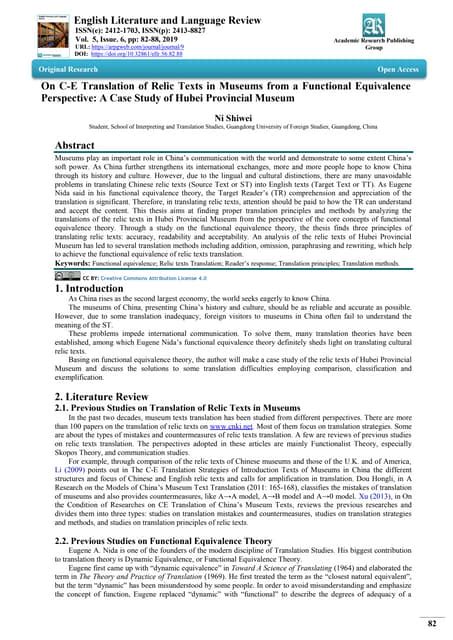 On C E Translation Of Relic Texts In Museums From A Functional