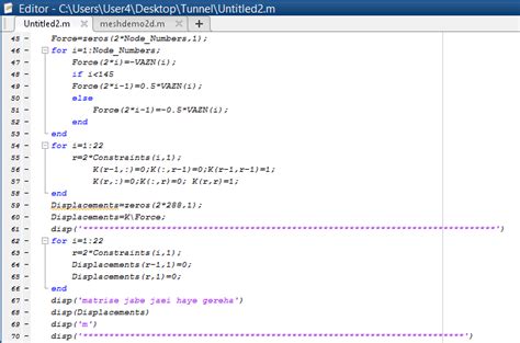 Matlab Scribe File For Determination Of Displacement And Reactions
