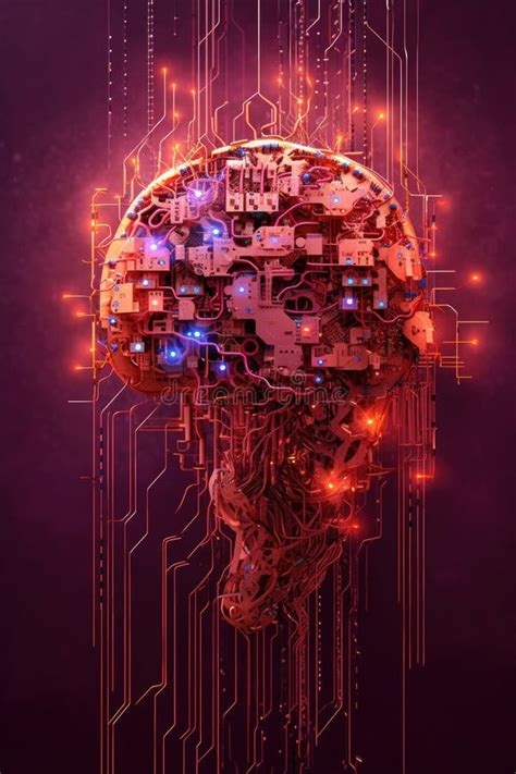 digital brain with circuit board connections stock illustration
