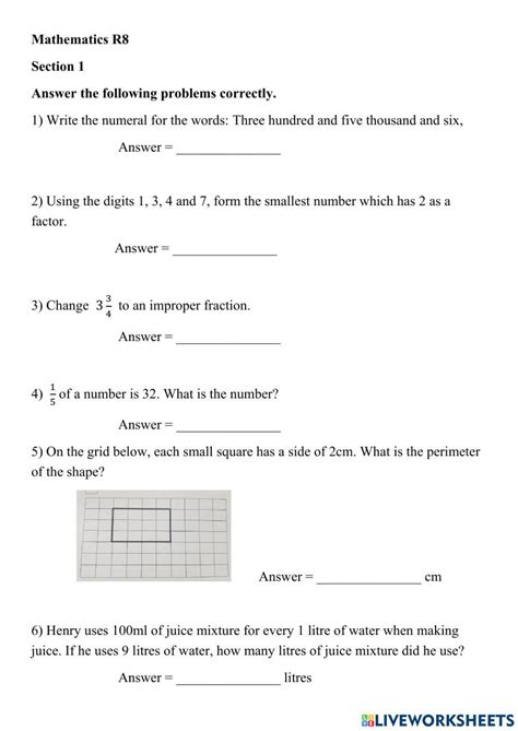 Revision Worksheet Class Maths Worksheet Live Worksheets 60 Off