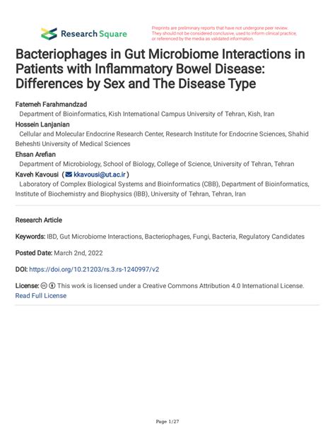 Pdf Bacteriophages In Gut Microbiome Interactions In Patients With