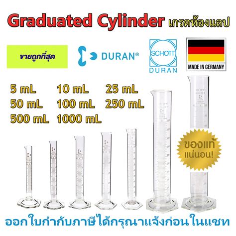 กระบอกตวงแก้ว Duran ทนไฟ ขนาด 5 10 25 50 100 250 500 1000 Ml
