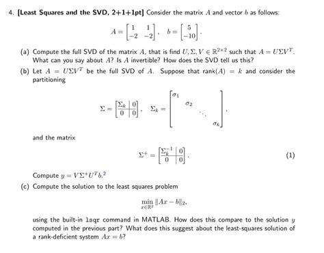 Solved Least Squares And The SVD 2 1 1pt Consider The Chegg