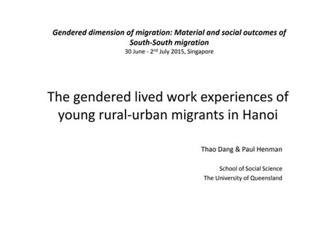 The Gendered Lived Work Experiences Of Young Rural Urban Migrants In