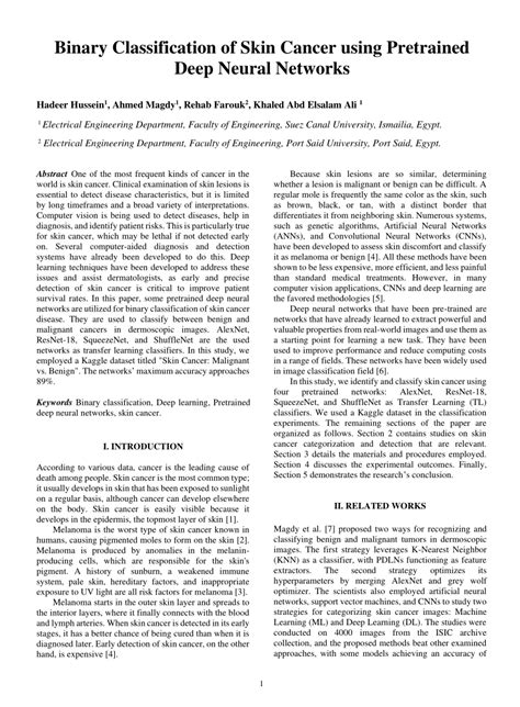 Pdf Binary Classification Of Skin Cancer Using Pretrained Deep Neural
