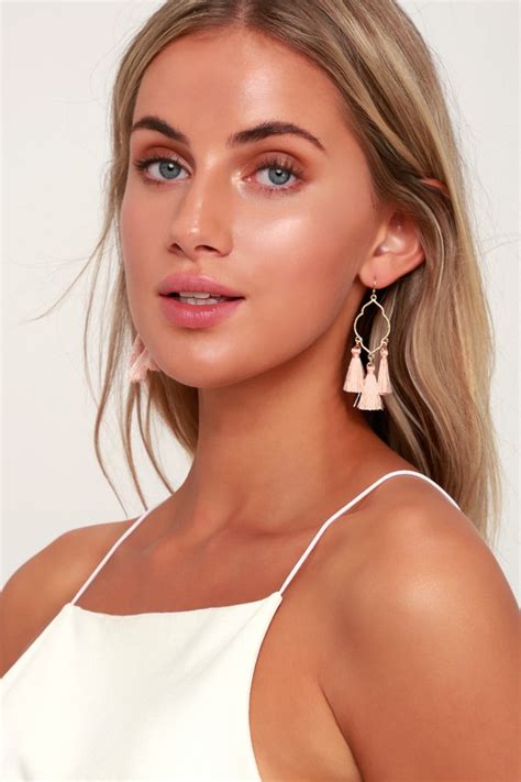 Chic Blush Pink Tassel Earrings Gold Earrings Boho Earrings Lulus