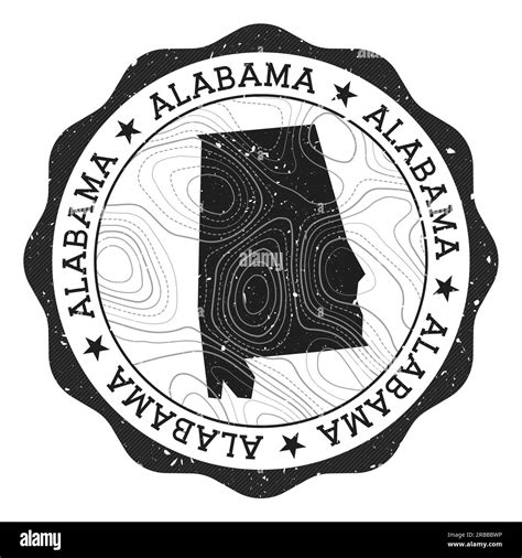 Alabama Outdoor Stamp Round Sticker With Map Of Us State With