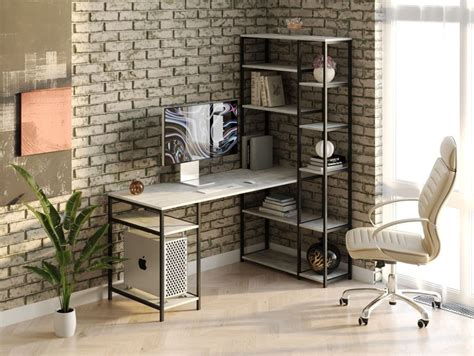 Стіл компютерний письмовий з металевим каркасом в стилі Лофт Loft Drevogoods з полицею під