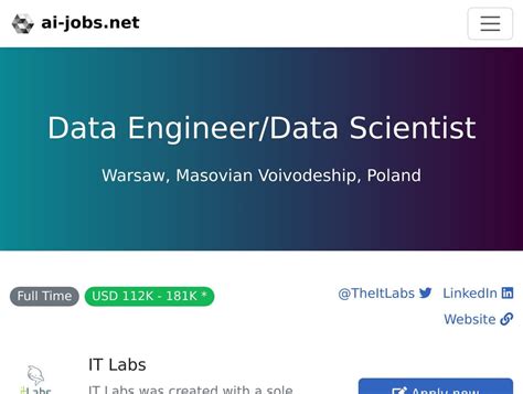 Hiring Data Engineerdata Scientist In Warsaw Masovian Voivodeship