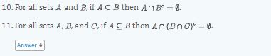 Solved For all sets A and B, ﻿if AsubeB then A∩BC=OFor all | Chegg.com