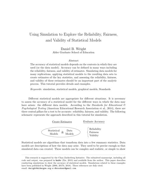 PDF Using Simulation To Explore The Reliability Fairness And Validity Of Statistical Models