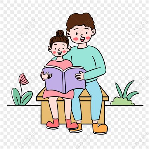 彩色兒童節爸爸陪孩子讀書場景psd圖案素材免費下載，可愛卡通圖片，尺寸1000 × 1000px Lovepik