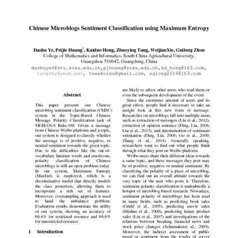 Chinese Microblogs Sentiment Classification Using Maximum Entropy Acl