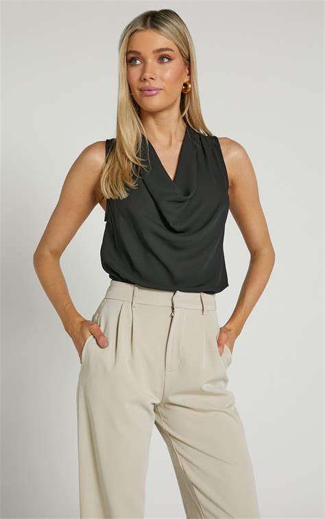 Serena Top Cowl Neck Sleeveless Top In Black Showpo
