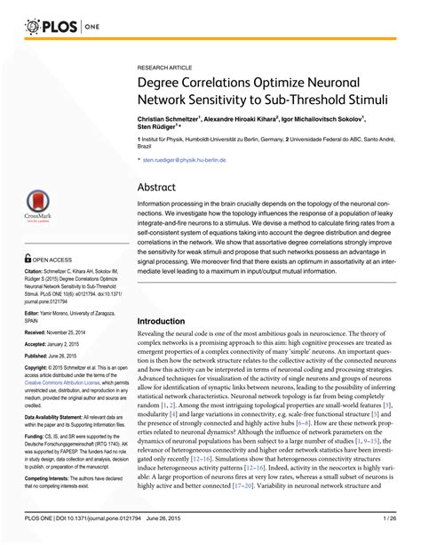 Pdf Degree Correlations Optimize Neuronal Network Sensitivity To Sub Threshold Stimuli