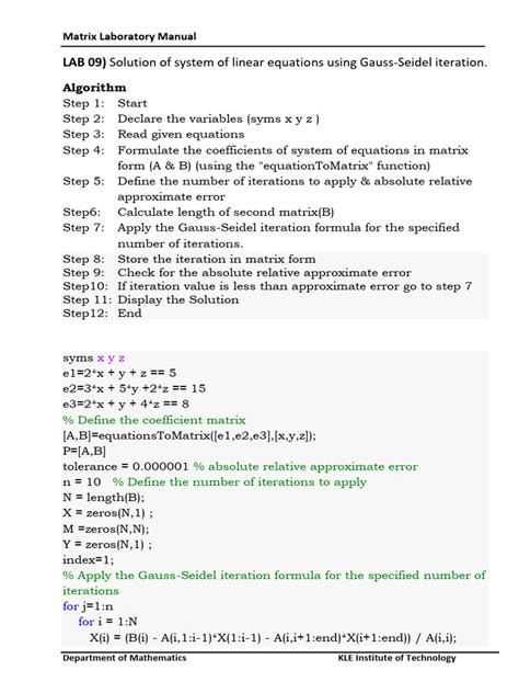 Lab 09 Pdf Matrix Mathematics Equations