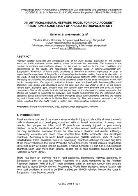 Pdf An Artificial Neural Network Model For Road Accident Prediction