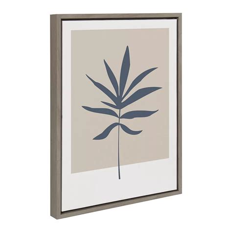 Sylvie Muted Tan And Blue Colorblock Botanical Leaf Framed Canvas By
