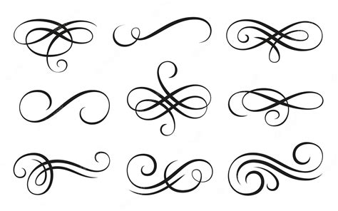Premium Vector Calligraphic Swirl Ornament Line Style Flourishes Set Filigree Vignette
