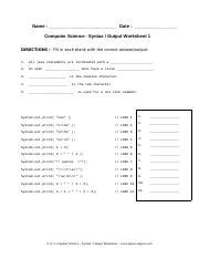 A Computer Science Syntax Output Worksheet 1 Answers