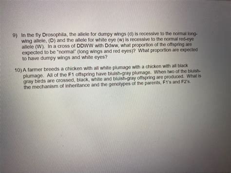 Solved 9 In The Fly Drosophila The Allele For Dumpy Wings