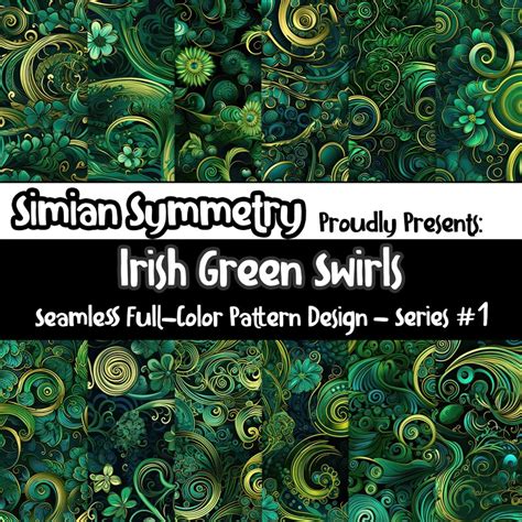 Irish Green Swirls Digital Paper Instant Download Seamless Patterns