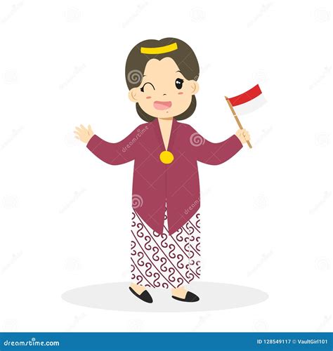 Indonesian Girl Wearing Jogjakarta Traditional Vector Stock Vector