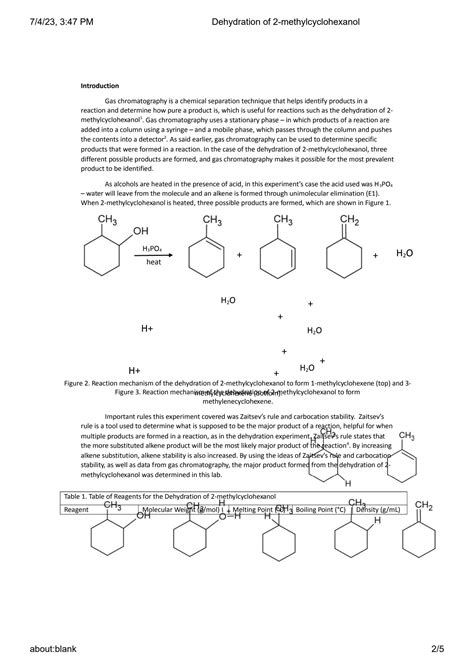 Solution Dehydration Of 2 Methylcyclohexanol Studypool