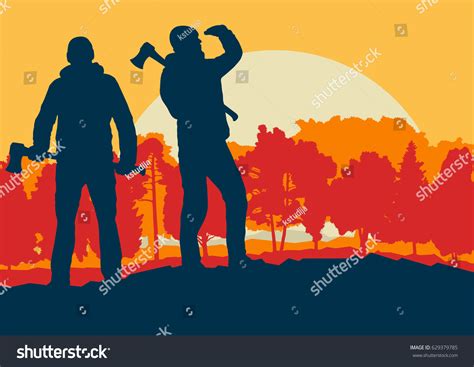 Logger Axe Want Cut Firewood Vector Stock Vector Royalty Free 629379785