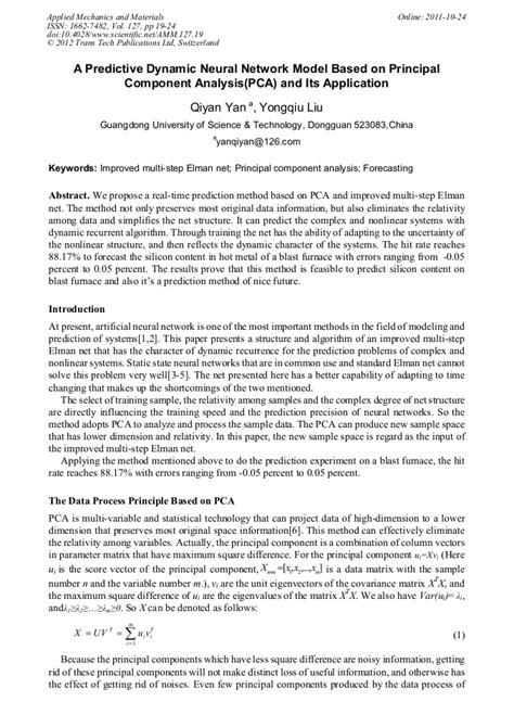 A Predictive Dynamic Neural Network Model Based On Principal Component Analysis Pca And Its
