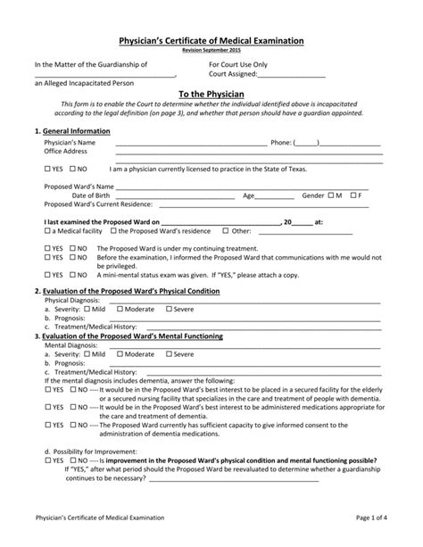 Physician Certificate Form