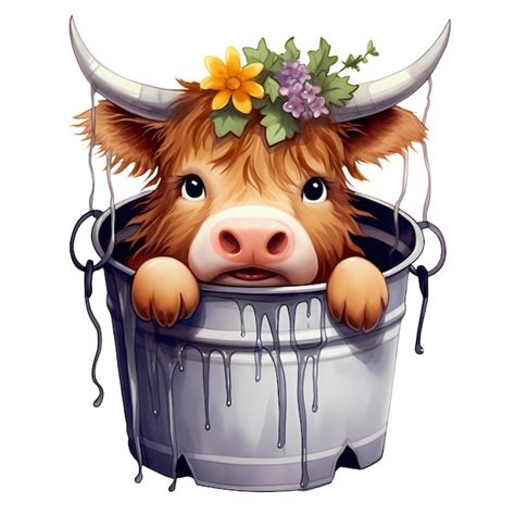 Una linda vaca de las tierras altas en un cubo Ilustración de clipart