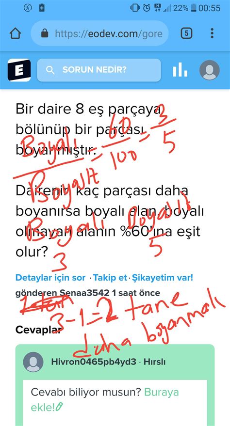 Bir daire 8 eş parçaya bölünüp bir parçası boyanmıştır Dairenin kaç
