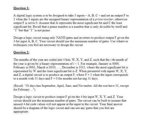 Solved Question 1 A Digital Logic System Is To Be Designed