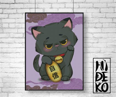 Hidekos Artwork Grumpy Maneki Neko Selbstvertrauen 50×70 Eckige Steine