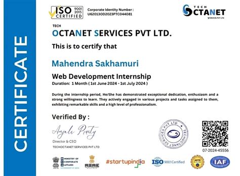 Mahendra Sakhamuri On Linkedin Webdevelopment Internship Octanetsolutions Techjourney