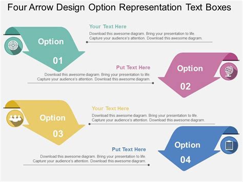 Four Arrow Design Option Representation Text Boxes Flat Powerpoint
