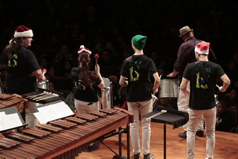 [five drummers at the percussion holiday performance] unt digital library