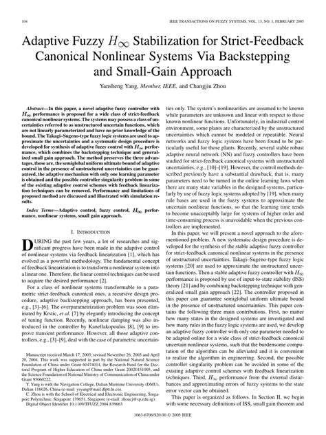 Pdf Adaptive Fuzzy Hsub Spl Infin Stabilization For Strict