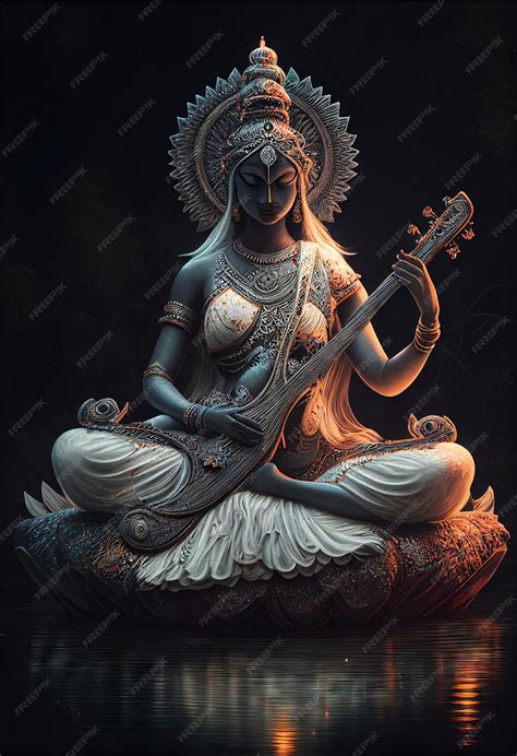 Premium Photo Goddess Saraswati Digital Art Cosmic Glowing Image