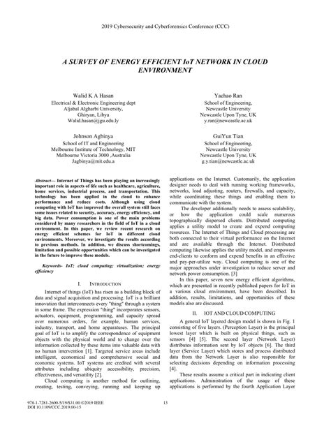 Pdf A Survey Of Energy Efficient Iot Network In Cloud Environment