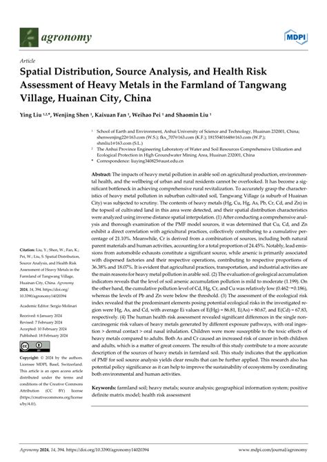 Pdf Spatial Distribution Source Analysis And Health Risk Assessment Of Heavy Metals In The