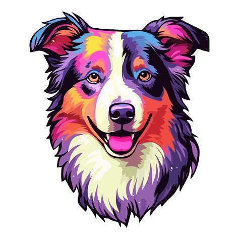 Colorful Border Collie Dog Border Collie Portrait Dog Sticker Clip