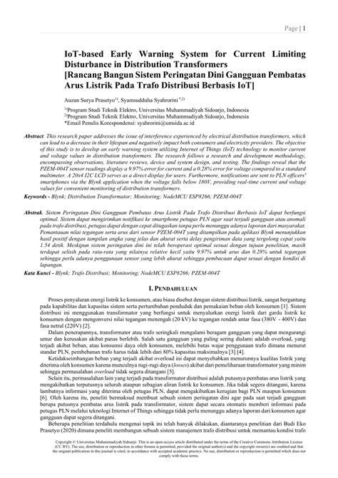 Pdf Iot Based Early Warning System For Current Limiting Disturbance In Distribution