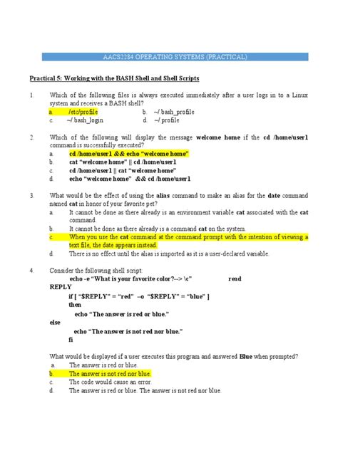 Practical 5 Working With The Bash Shell And Shell Scripts Pdf