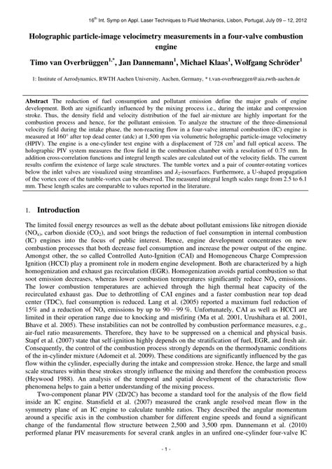 Pdf Holographic Particle Image Velocimetry Measurements In A Four