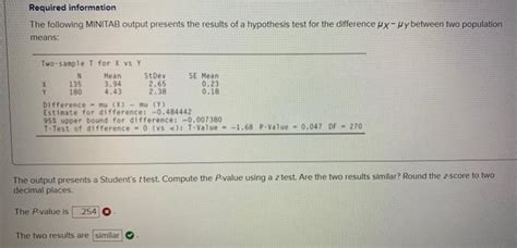 Solved Required Information The Following Minitab Output Chegg