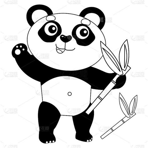 用竹子或甘蔗涂色卡通小熊猫的页面轮廓。儿童涂色本。