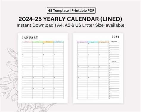 2024 2025 Monthly Calendar Printable Two Page Lined Unlined 47 OFF